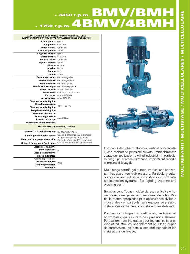 Ficha Tecnica Bomba BMHD | PDF | Cantidades fisicas | Turbomaquinaria