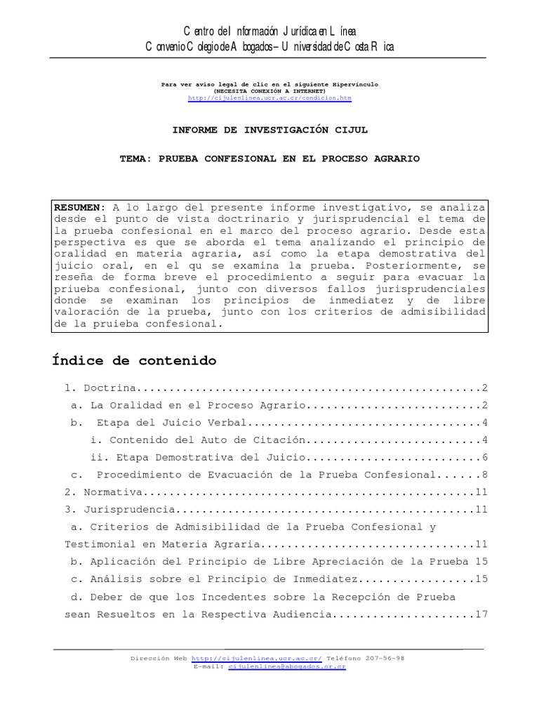 Prueba Confesional en El Proceso Agrario | PDF | Evidencia (ley) | Ley ...
