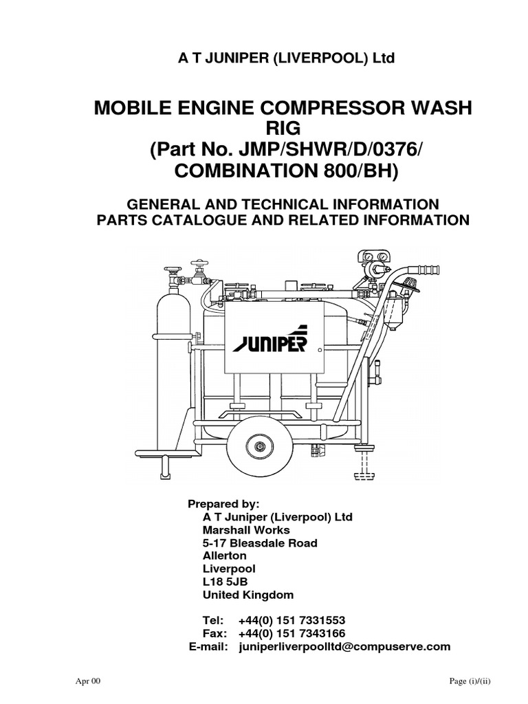 Juniper Engine Wash Cart For The CH47F, Manual NSN 1730-99-243-1856 ...