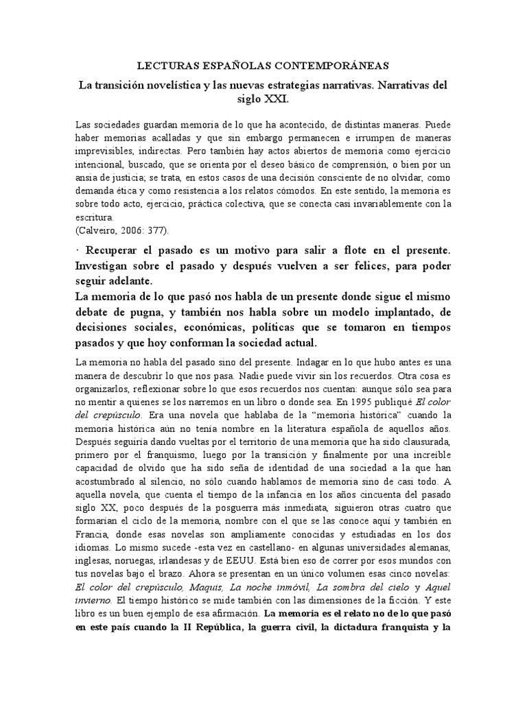 Lecturas Españolas Contemporáneas Tema 6 | Descargar gratis PDF | Memoria | España franquista