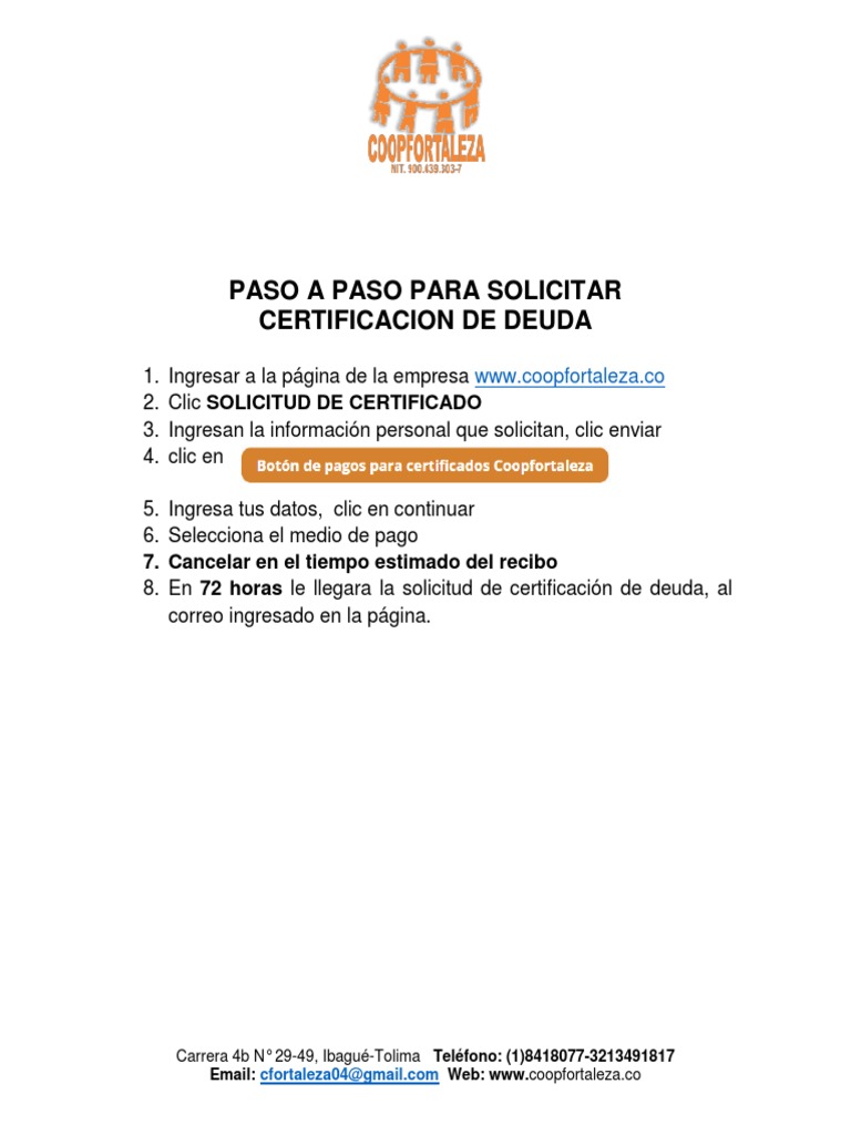 Coopfortaleza Paso A Paso Parasolicitarcertificacion de Deuda | PDF