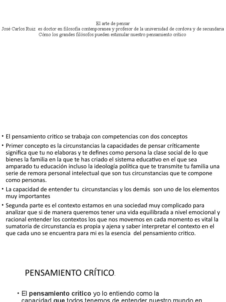 El Arte De Pensar Pdf Pensamiento Pensamiento Crítico
