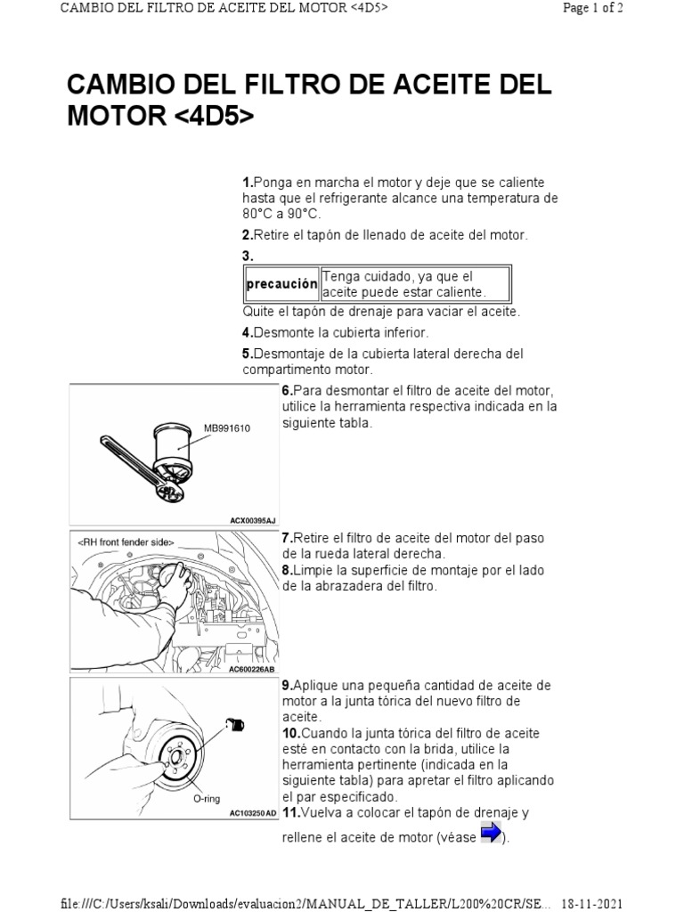 Cambio Filtro de Aceite | PDF