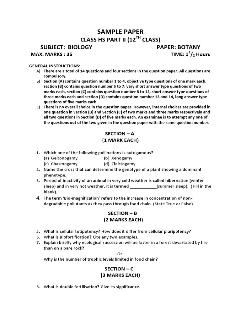 Botany Model Paper 12 TH | Download Free PDF | Dna Replication ...