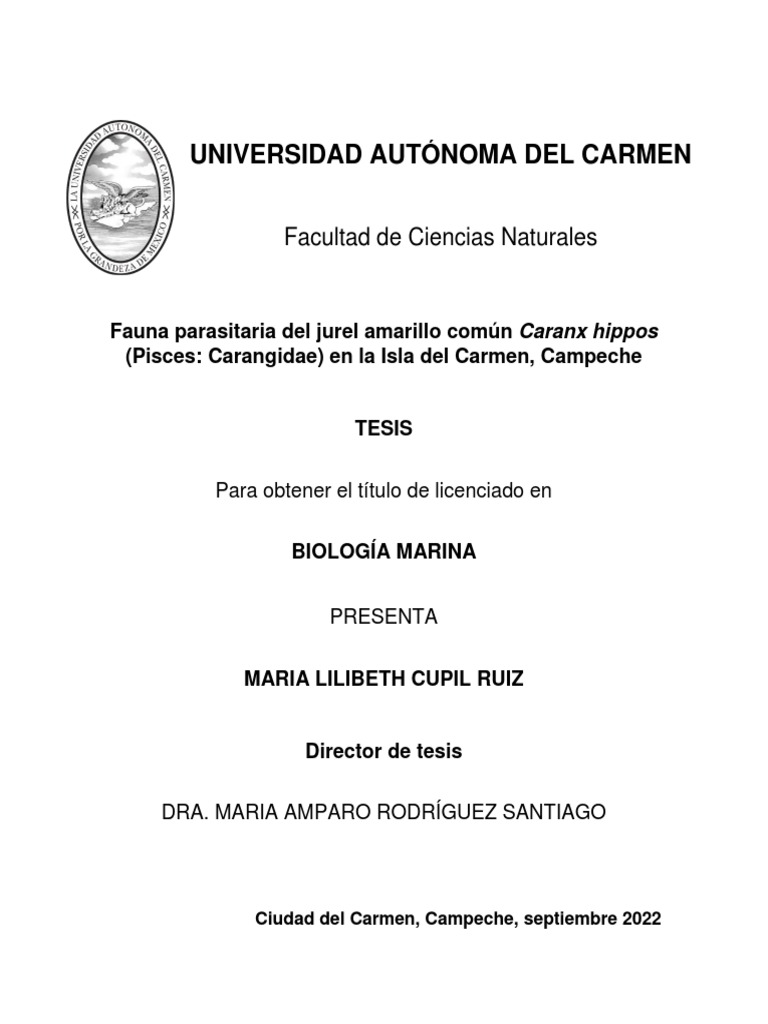 Fauna Parasitaria Del Jurel Amarillo Común Caranx Hippos (Pisces ...