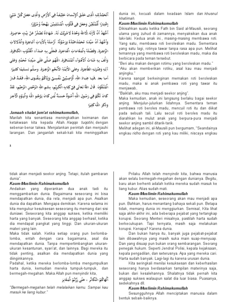 Khutbah (Berhati-Hati Terhadap Dunia) | PDF Khutbah (Berhati-Hati Terhadap Dunia) | PDF