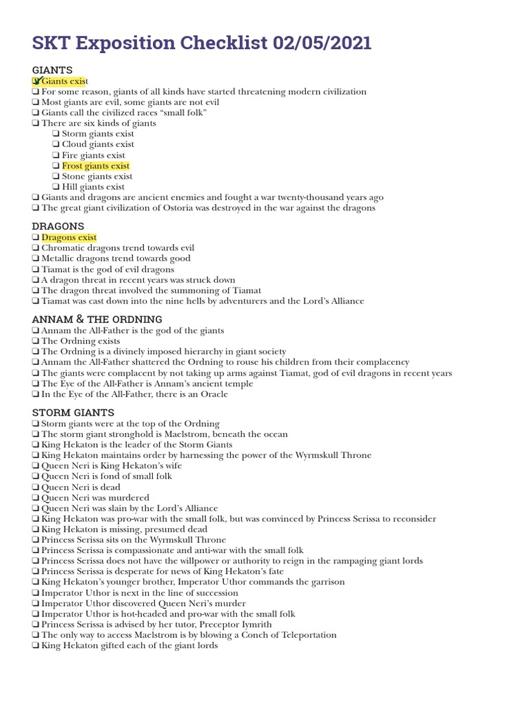 DND SKT Exposition Checklist | PDF | License | Derivative Work