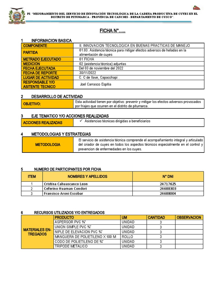 Fichas de Entrega de Modulo de Riego Noviembre 2022 | PDF | Innovación | Cambio tecnológico