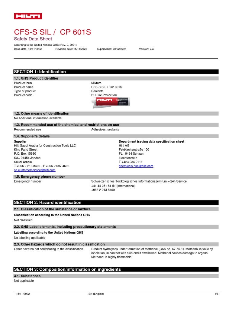 Material Safety Datasheet CFS S SIL CP 601S EN Material Safety Datasheet IBD WWI ...