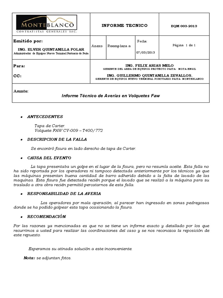 Informe de Tapa de Carter | PDF