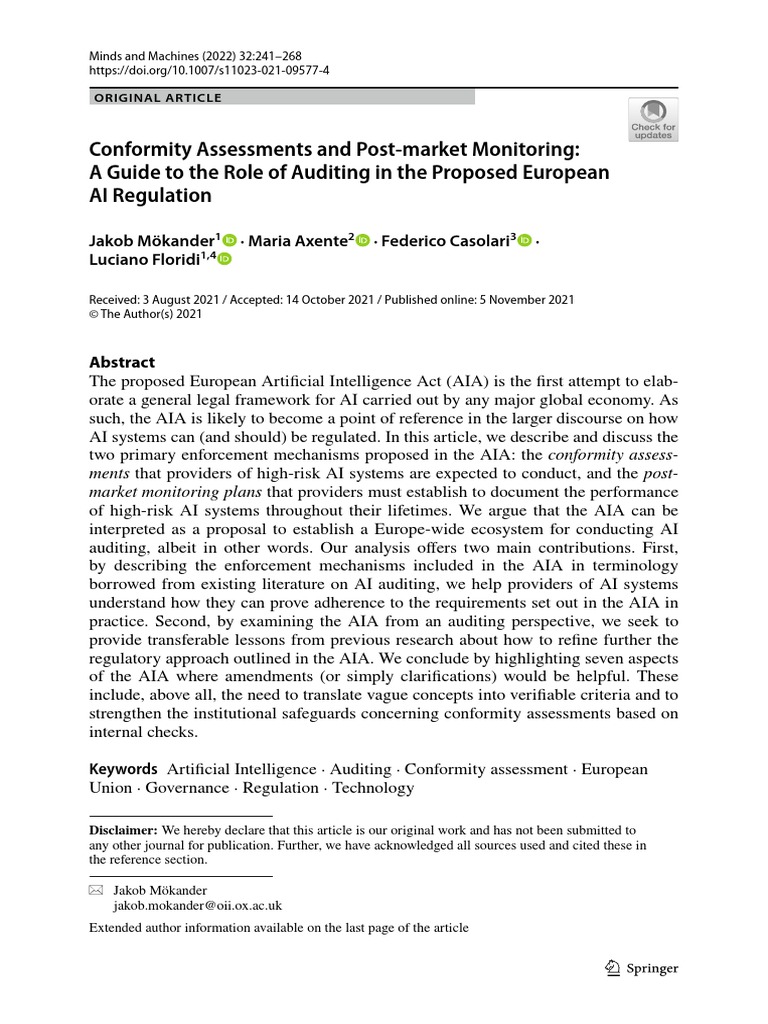 Conformity Assessments and Post Market Monitoring | PDF | Artificial ...