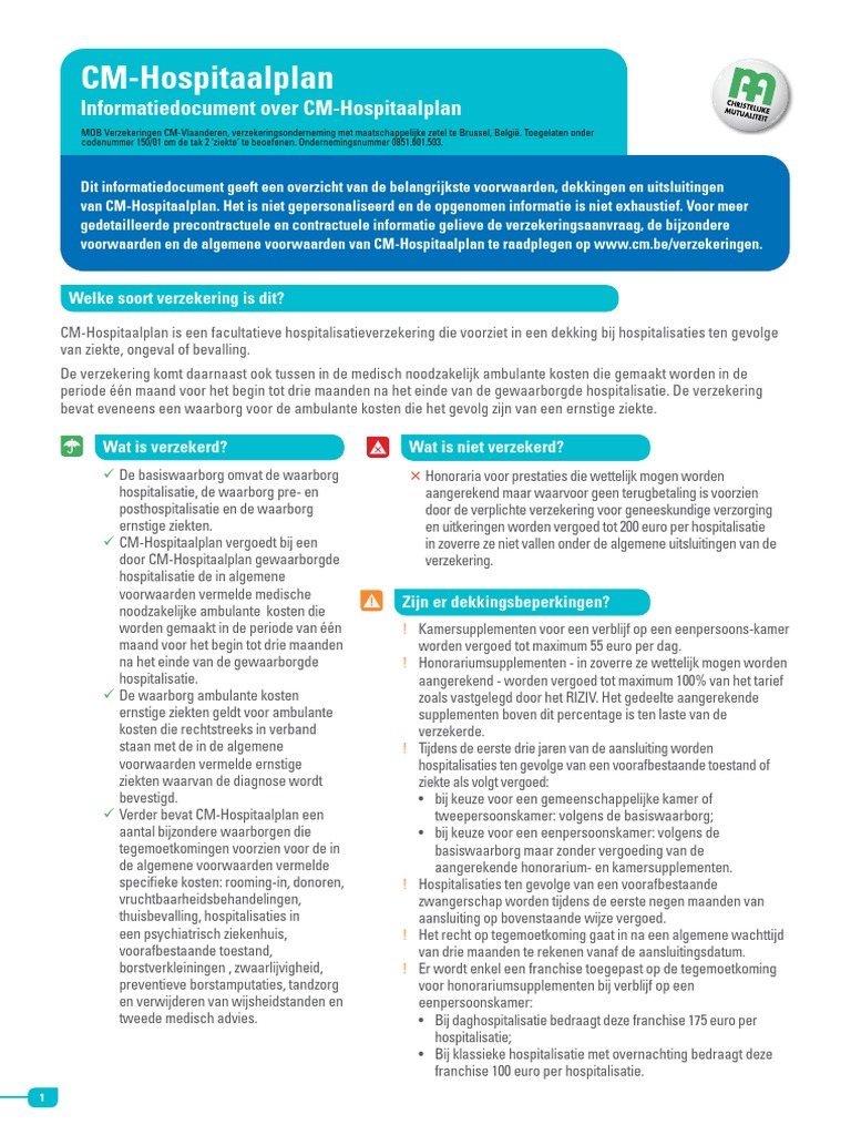 CM Verzekeringen Informatiedocument CM Hospitaalplan 2022 | PDF