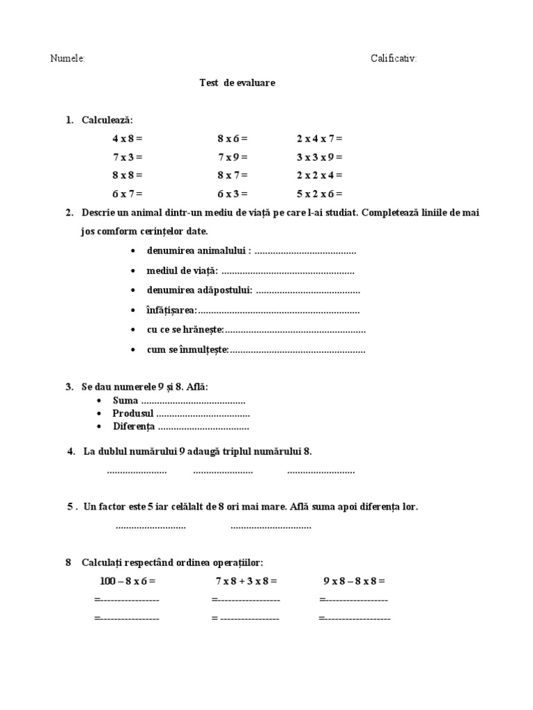 Test Inmultire | PDF