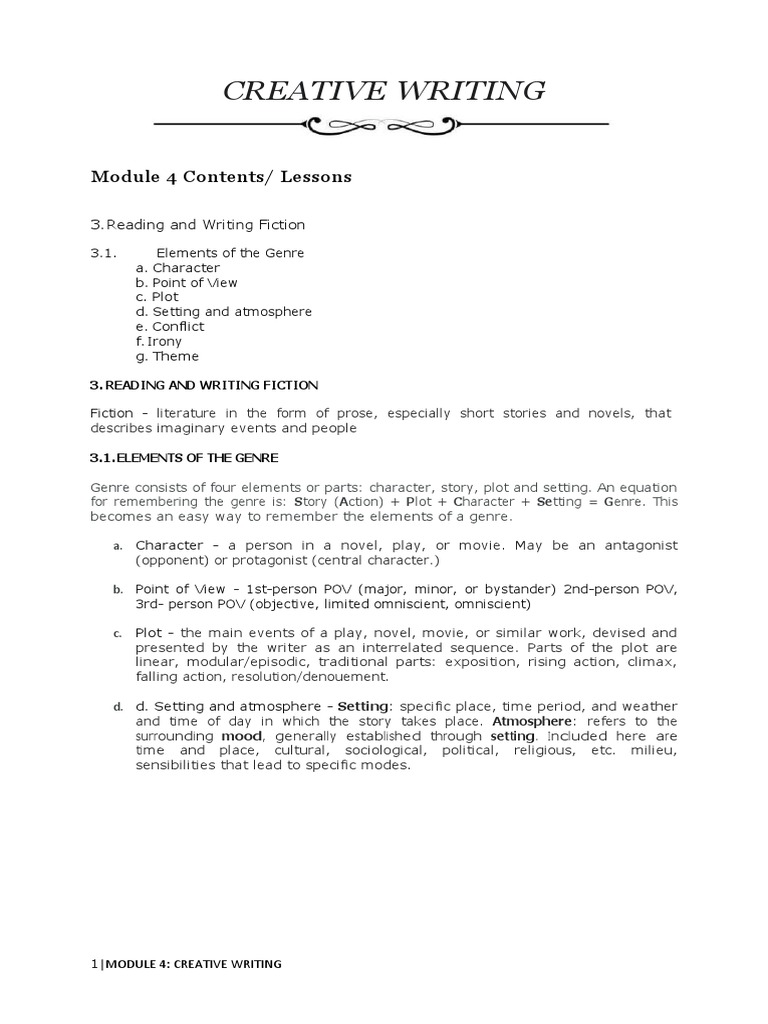 Creative Writing Q1M4 | PDF | Plot (Narrative) | Narration