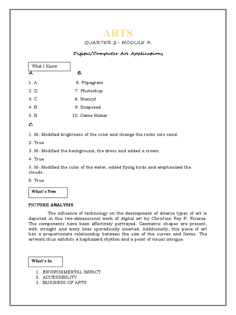 Arts q2 m3 | PDF | Paintings | Vision