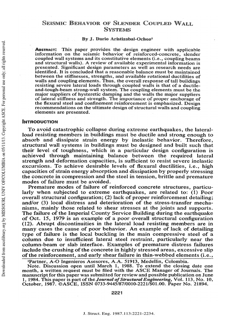 1987-Slender Coupled Wall | PDF | Strength Of Materials | Fracture