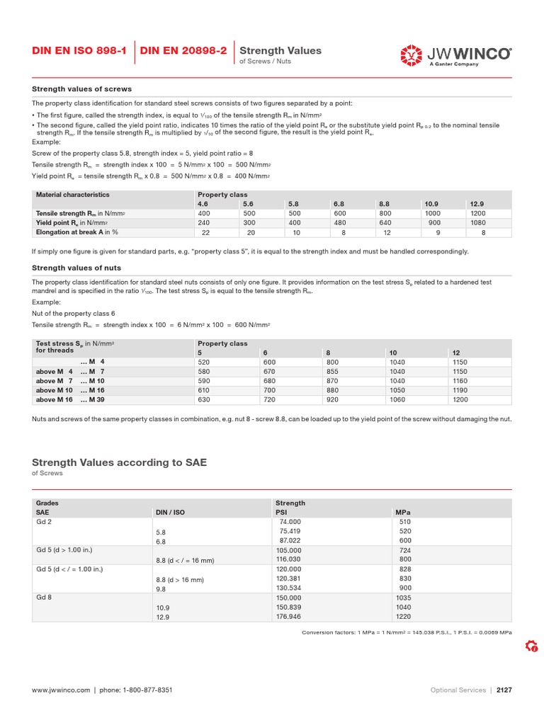 DIN EN ISO 898-1 DIN EN 20898-2: Strength Values | Download Free PDF | Strength Of Materials ...
