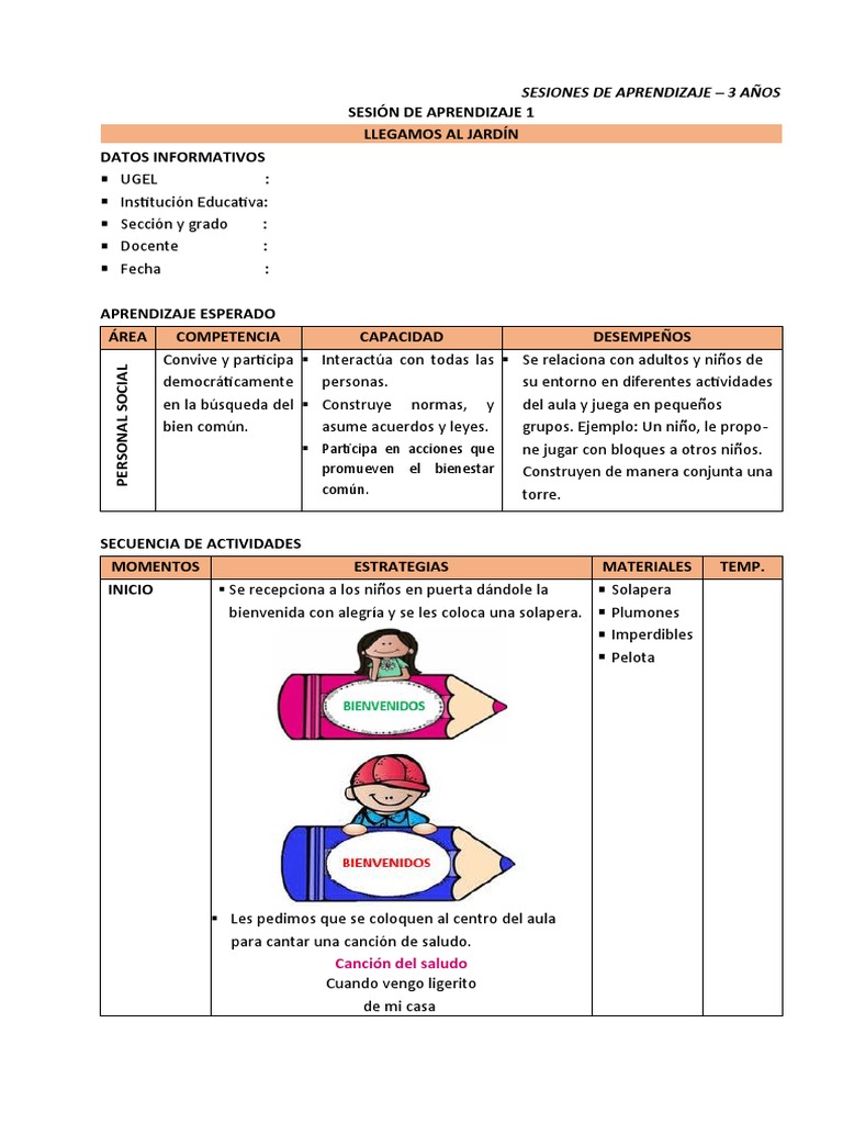 SESIÓN DE APRENDIZAJE 3 AÑOS | PDF | Aprendizaje | Salón de clases