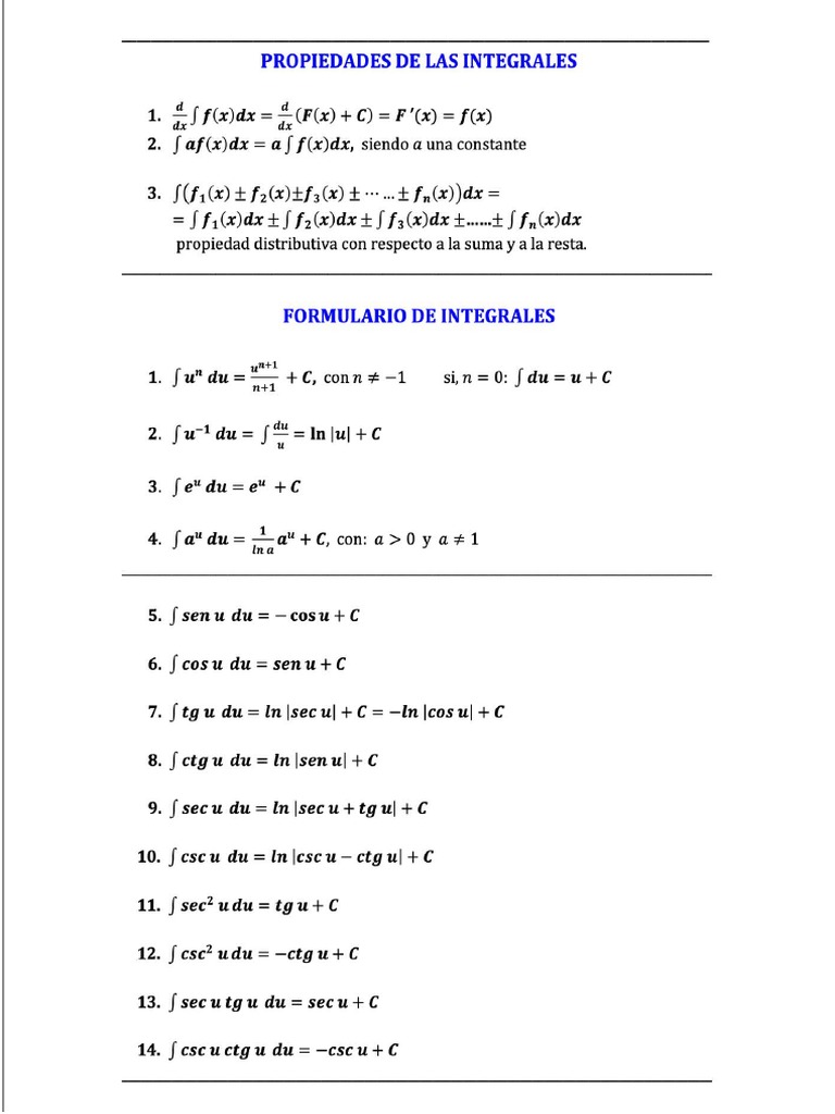 Formulario Mate Integrales | PDF