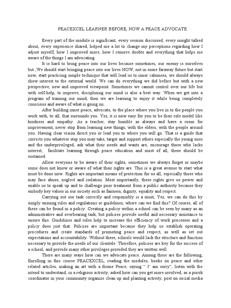 Transforming into a Peace Advocate | PDF | Policy | Peace