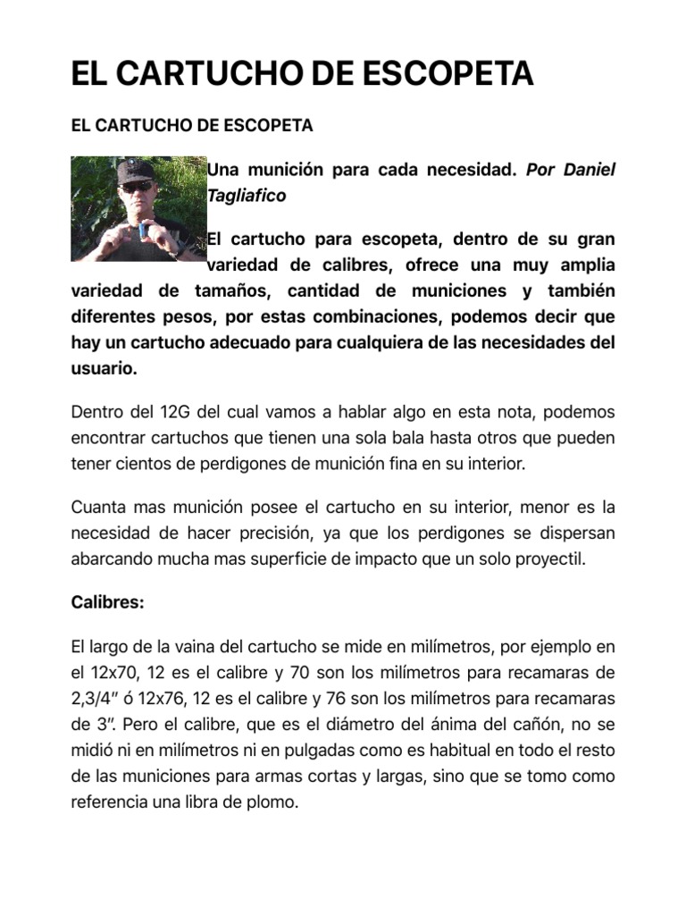 Tipos y medidas de cartuchos de escopeta | PDF | Munición | Calibre
