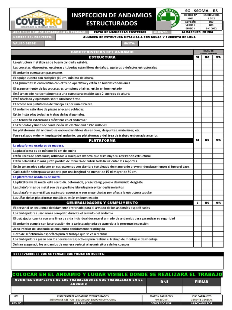 Inspeccion de Andamios | PDF | Andamio