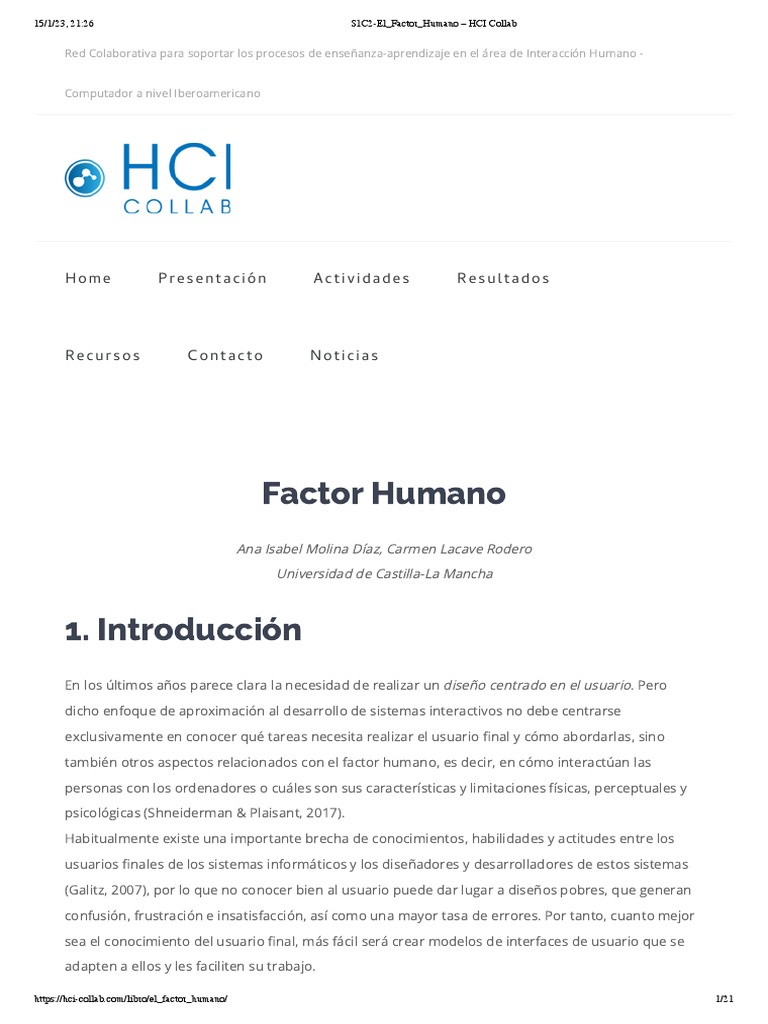 S1C2-El - Factor - Humano - HCI Collab | PDF | Memoria | La interacción ...