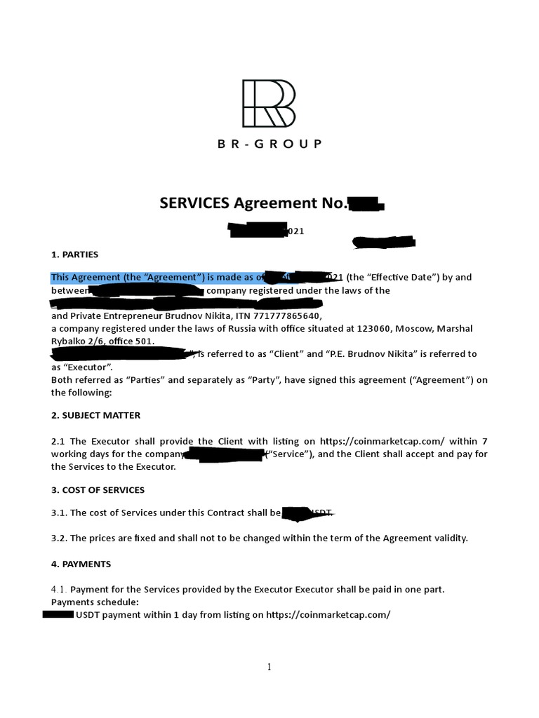 CMC - Contract - XRP - Apes - 2021 (Blanked For Privacy) | PDF | Civil ...