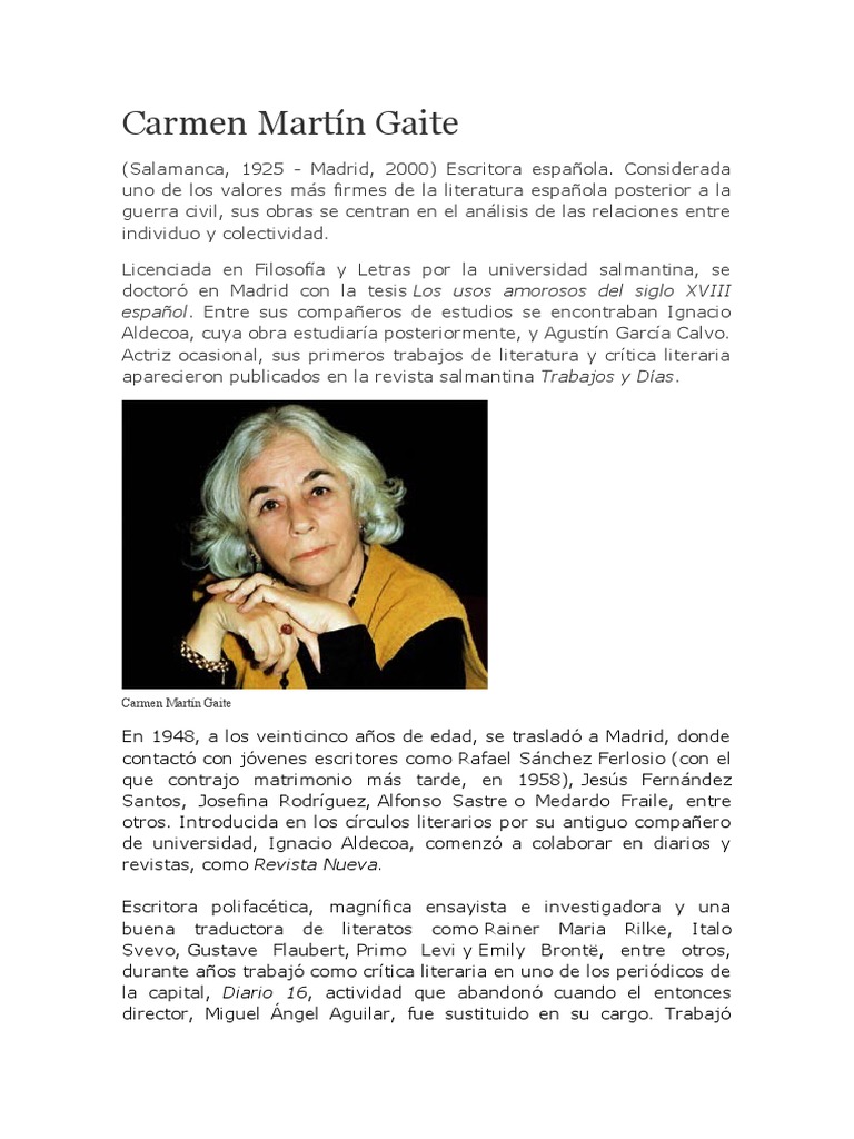 01. Carmen Martín Gaite - breve biografía | PDF