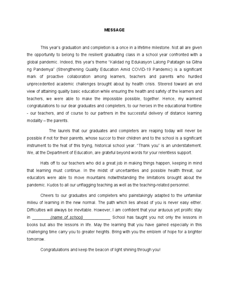 Graduation MESSAGE | PDF