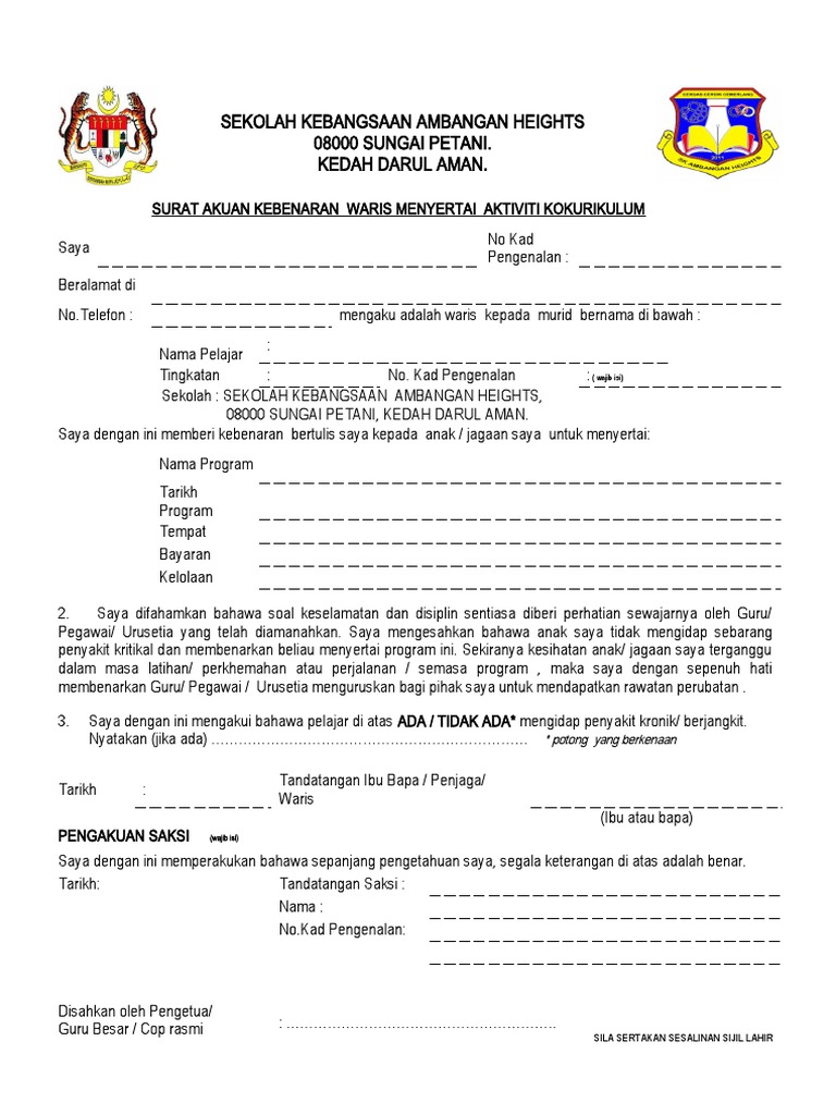 Surat - Kebenaran - Ibubapa Perkhemahan 2022 | PDF