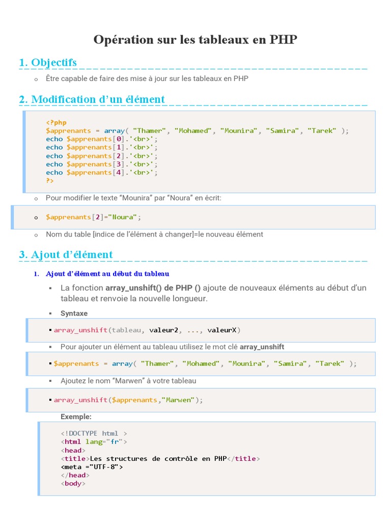 5-Operation Sur Les Tableaux en PHP | PDF | PHP | Pointeur (programmation)