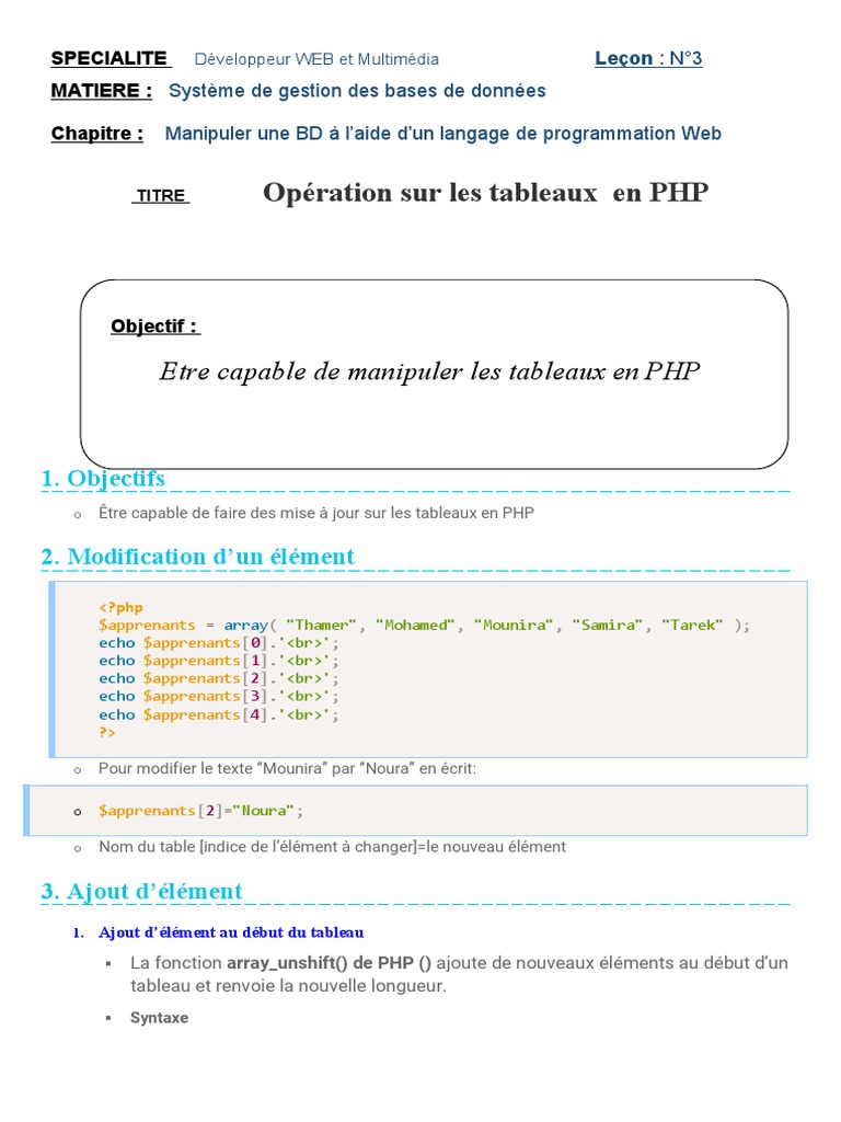 Manipulation de Tableaux en PHP | PDF | PHP | Pointeur (programmation)
