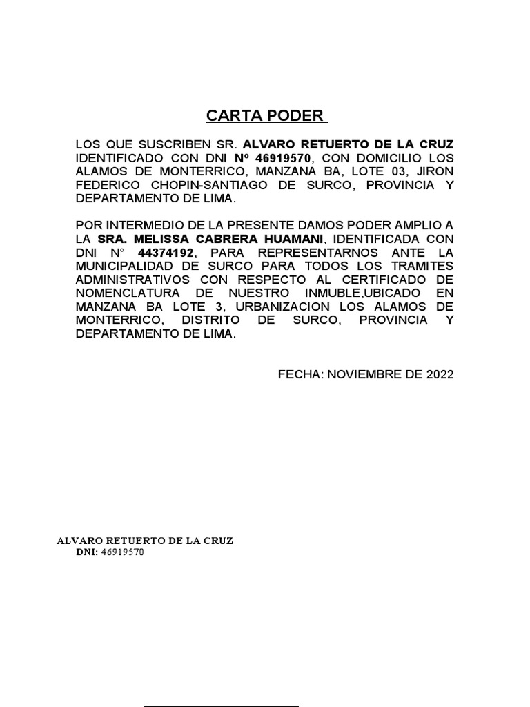 Carta Poder Melisa | PDF