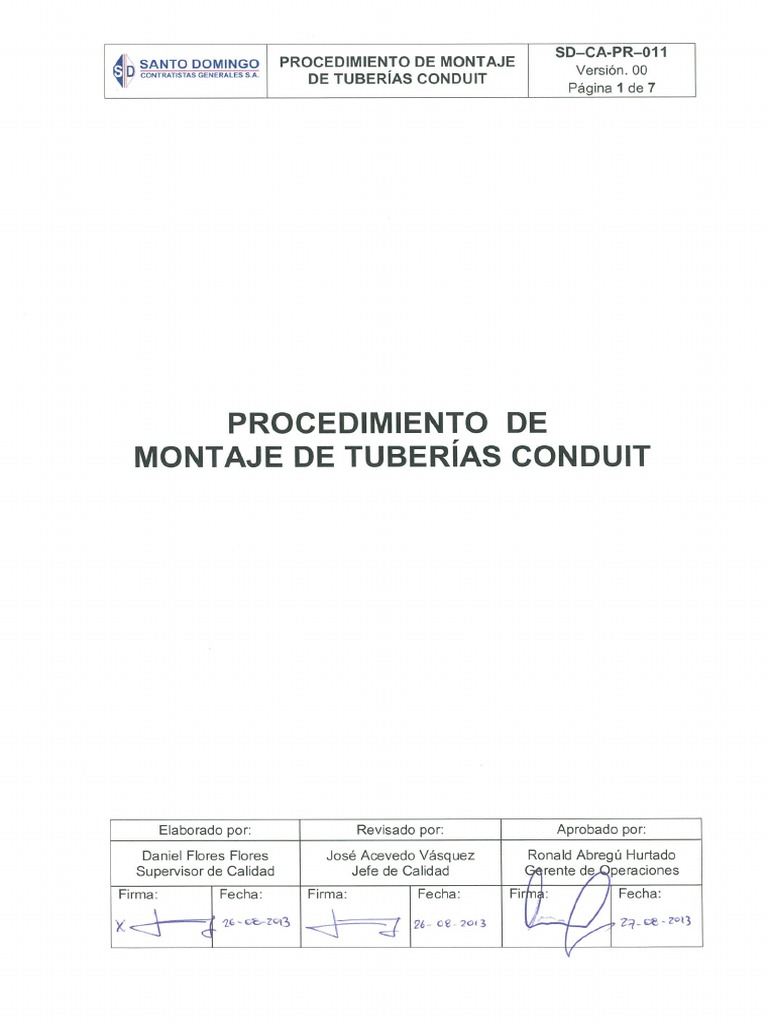 PROCED MONTAJE CONDUIt | PDF | Tubería (transporte de fluidos) | Materiales de construcción