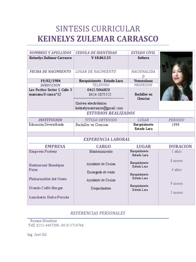 Curriculum Keinelys Zulimar Carrasco | PDF
