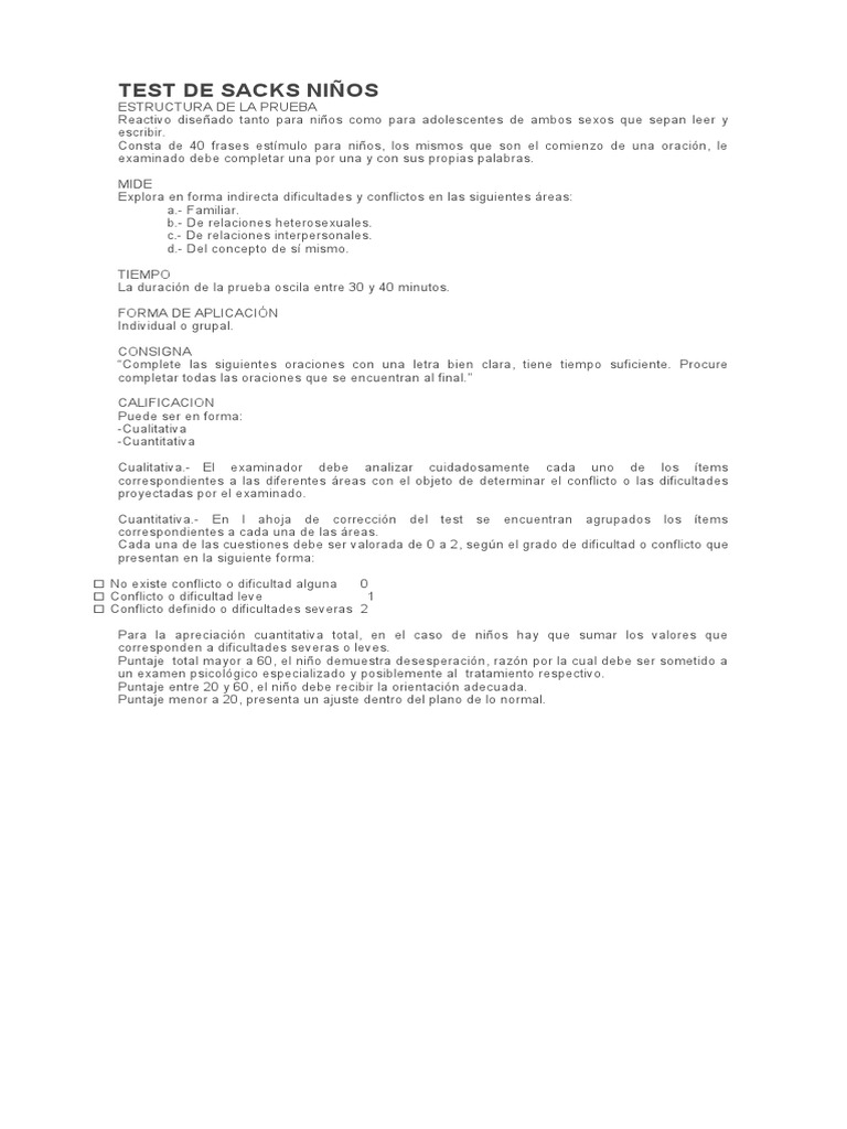 TEST DE SACKS NIÑOS | PDF