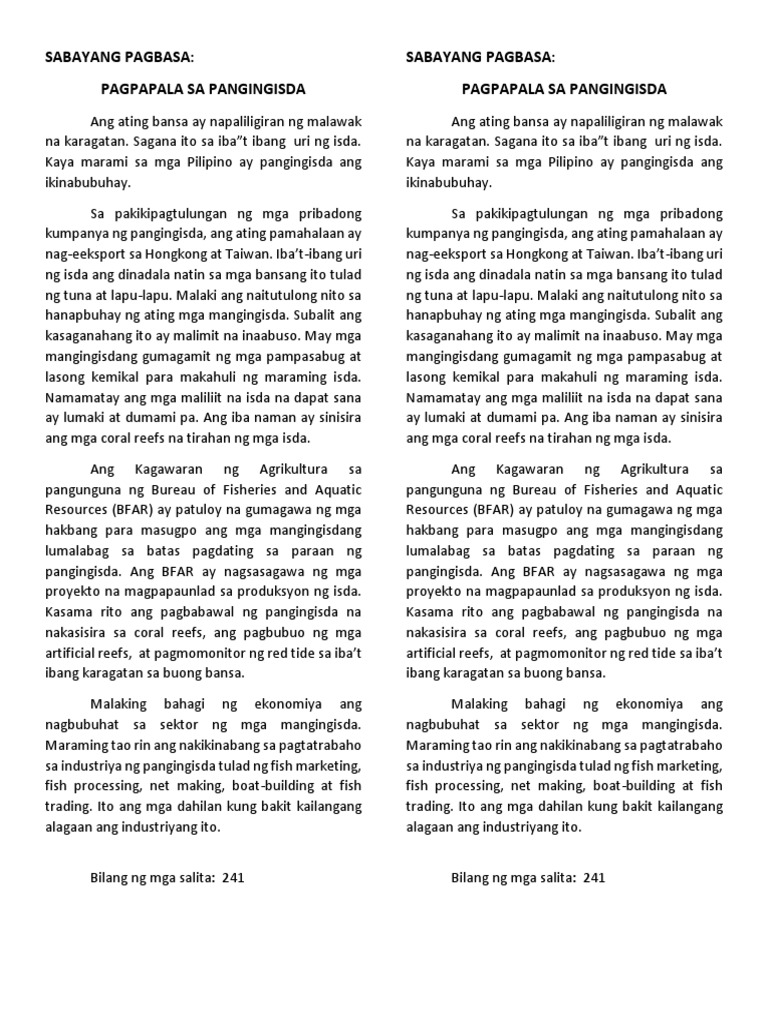 PAGPAPALA SA PANGINGISDA 2 Columns | PDF