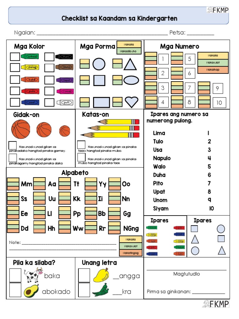 Checklist Sa Kaandam Sa Kindergarten Assessment Tool | PDF