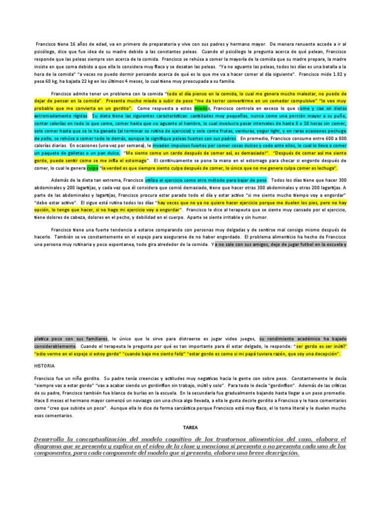 Caso Anorexia - Modelo Cognitivo | PDF | Dieta | Obesidad