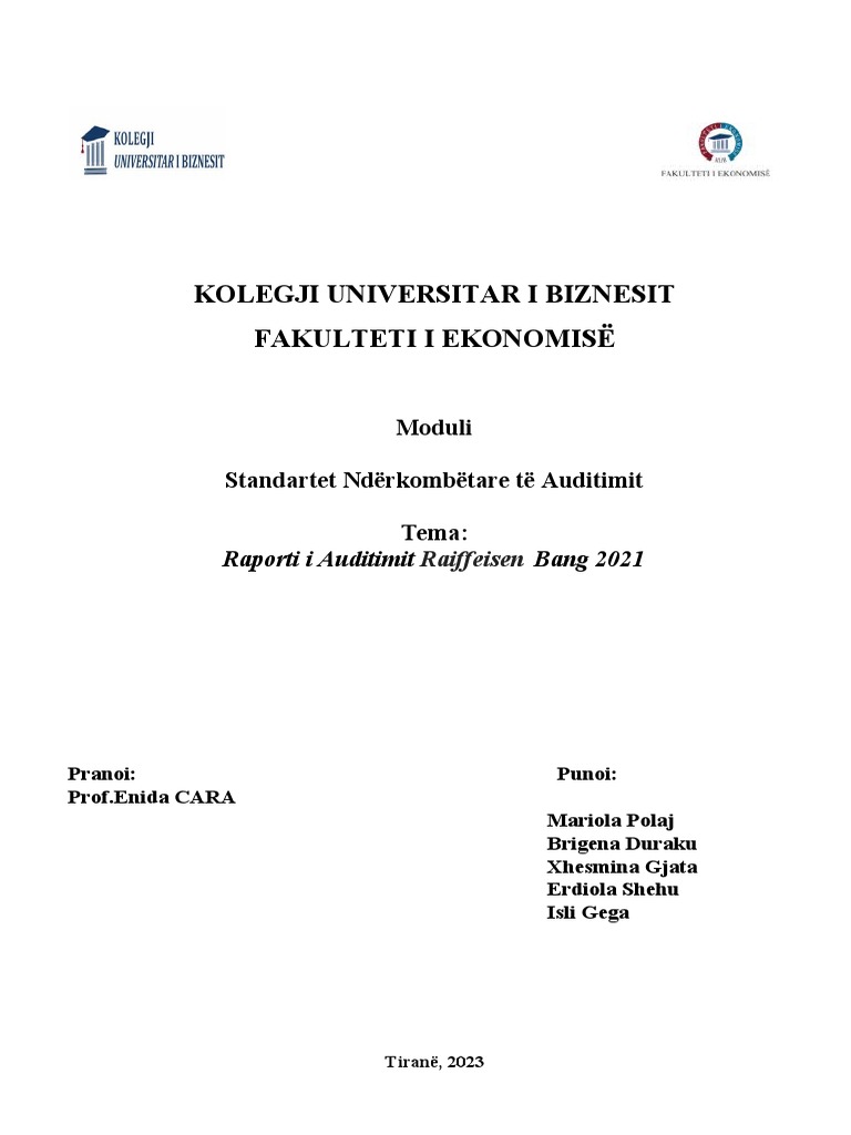Raporti I Auditimit Raiffeisen Bang 2021 | PDF