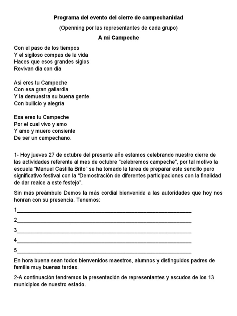 Programa Del Evento Del Cierre de Campechanidad | PDF