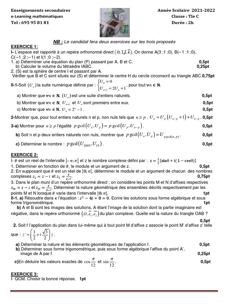 Tle C Devoir Obligatoire 6 | PDF | Nombre complexe | Nombre