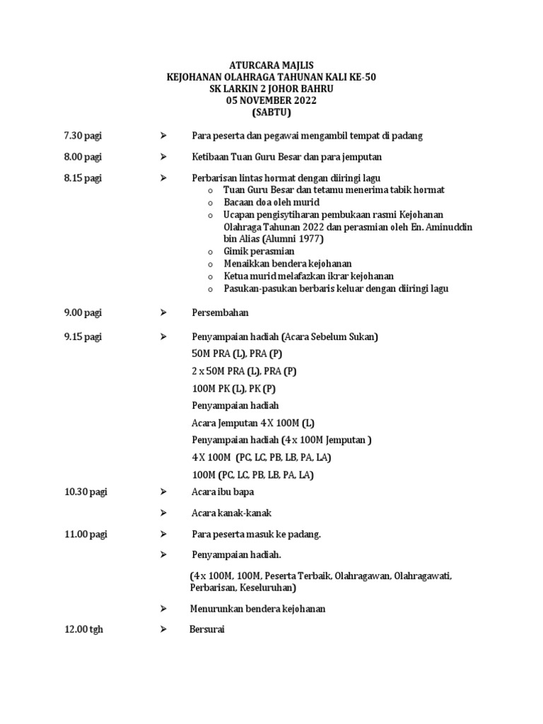 Tentatif Sukan 5 Nov 2022 | PDF