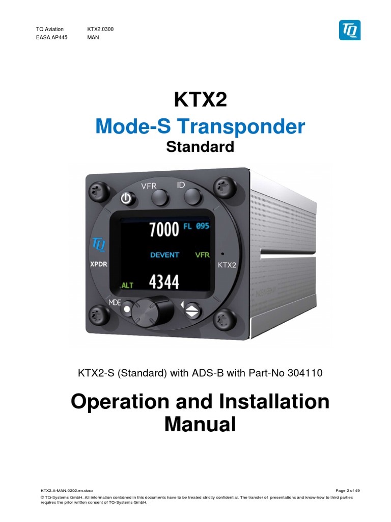 User Manual TQ KTX2 | PDF | Transponder (Aeronautics) | Aerospace Engineering