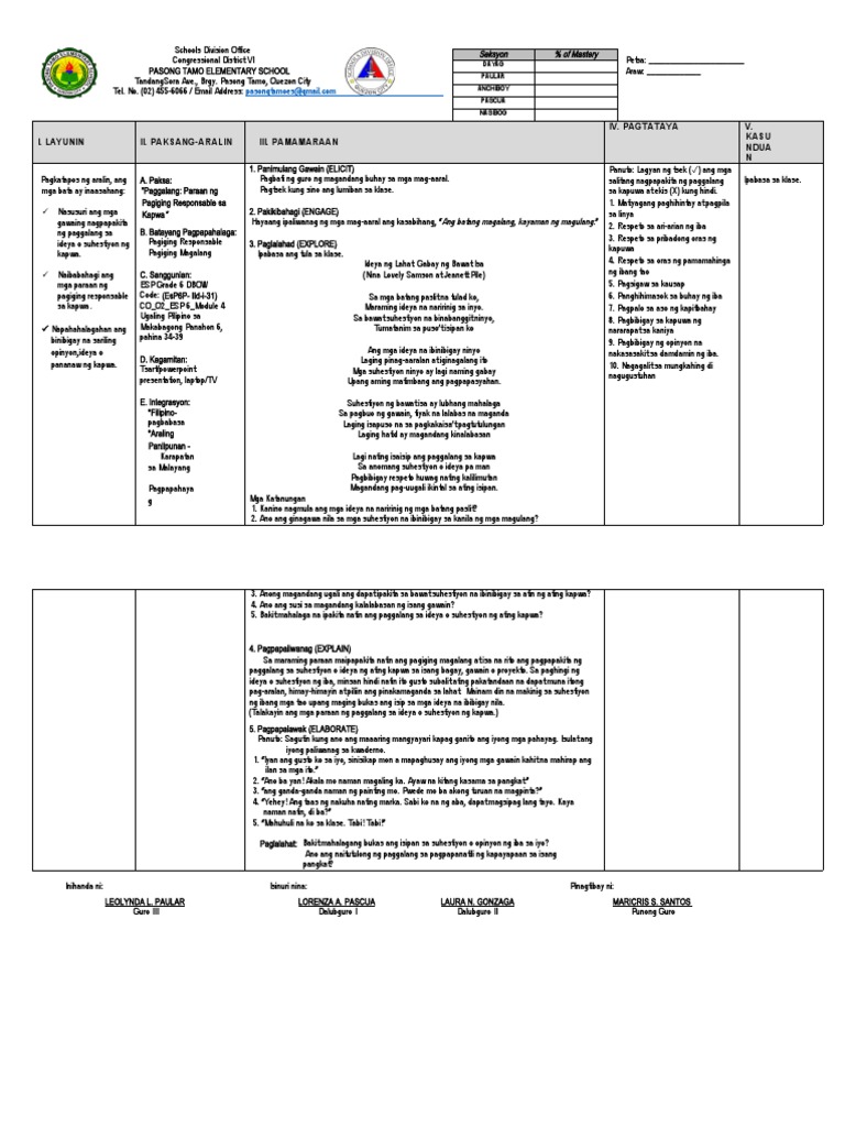 ESP6 Q2 Week7 8 Day5 6 Paggalang Sa Suhestiyon o Ideya NG Iba | PDF