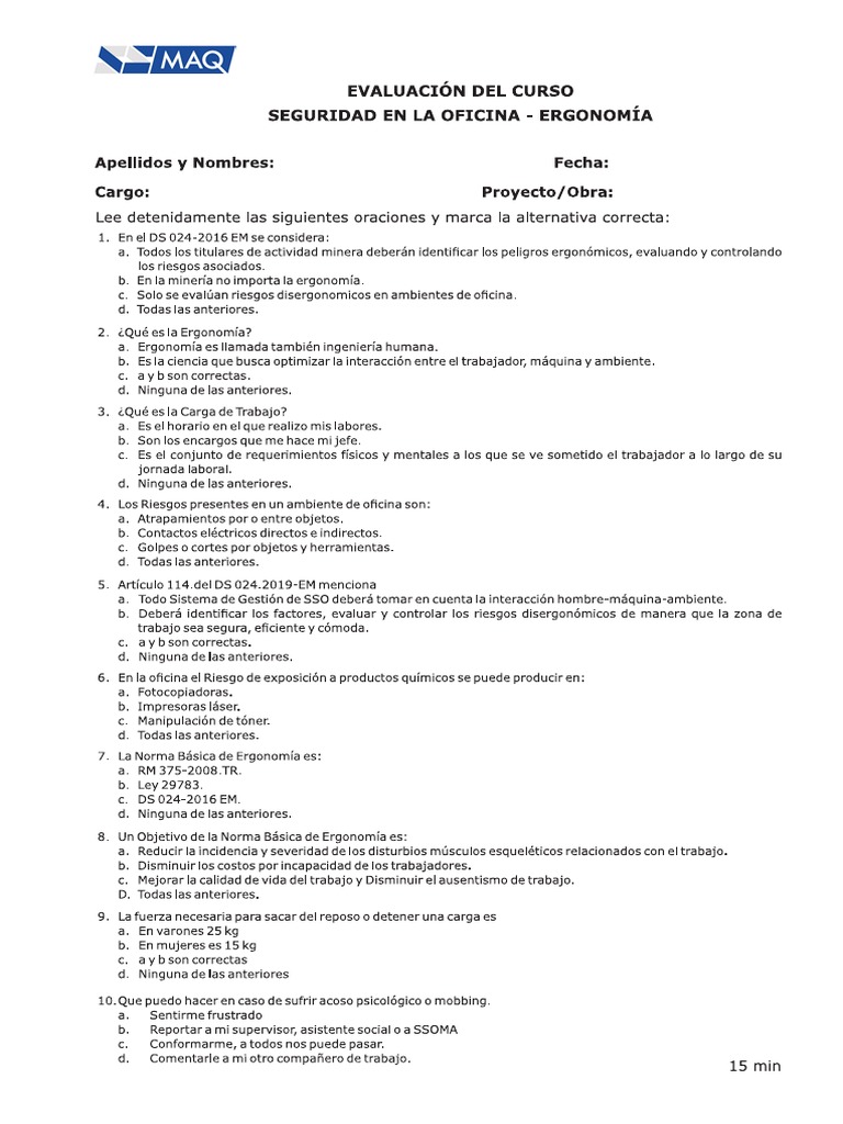 Examen Ergonomia | PDF