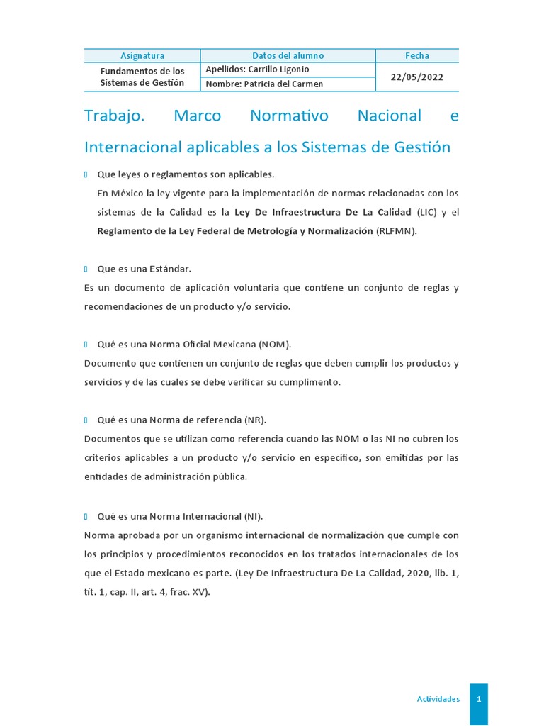 Marco Normativo Nacional e Internacional Aplicables A Los Sistemas de Gestión | PDF | Calidad ...