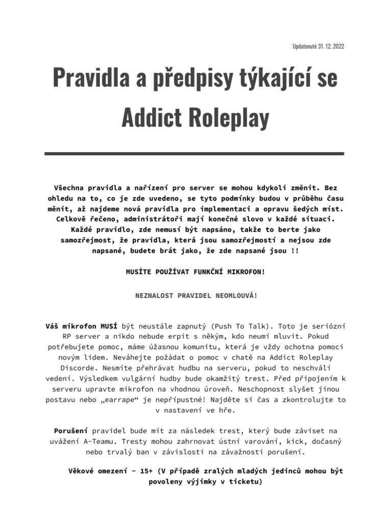 Addict Roleplay Pravidla | PDF