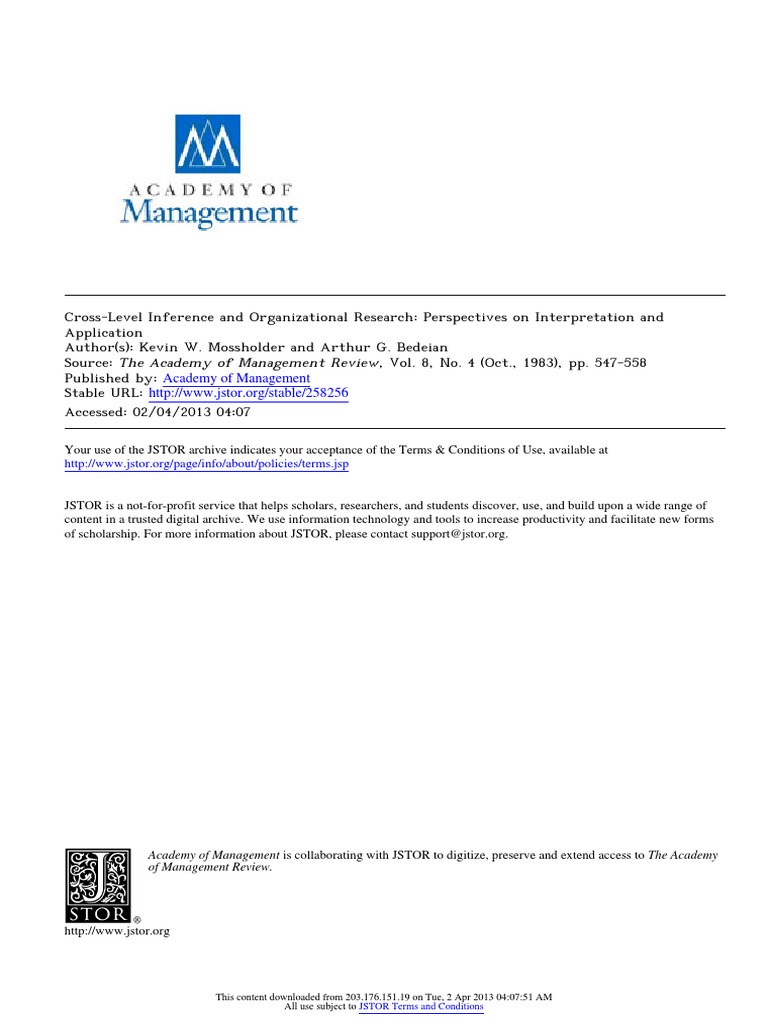Mosholder - 1983 - Cross-Level Inference and Organizational Research ...